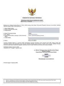 Contoh & Cara Mendapatkan Sertifikat Standar OSS RBA - Adminkita.com